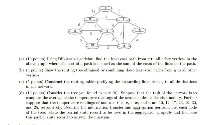 Solved 12 V 3 3 3 w u 3 (a) (10 points) Using Dijkstra's | Chegg.com
