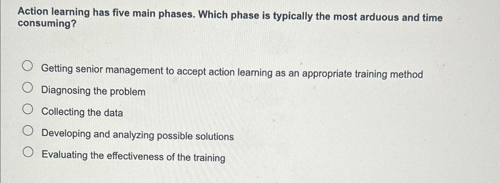Solved Action learning has five main phases. Which phase is | Chegg.com