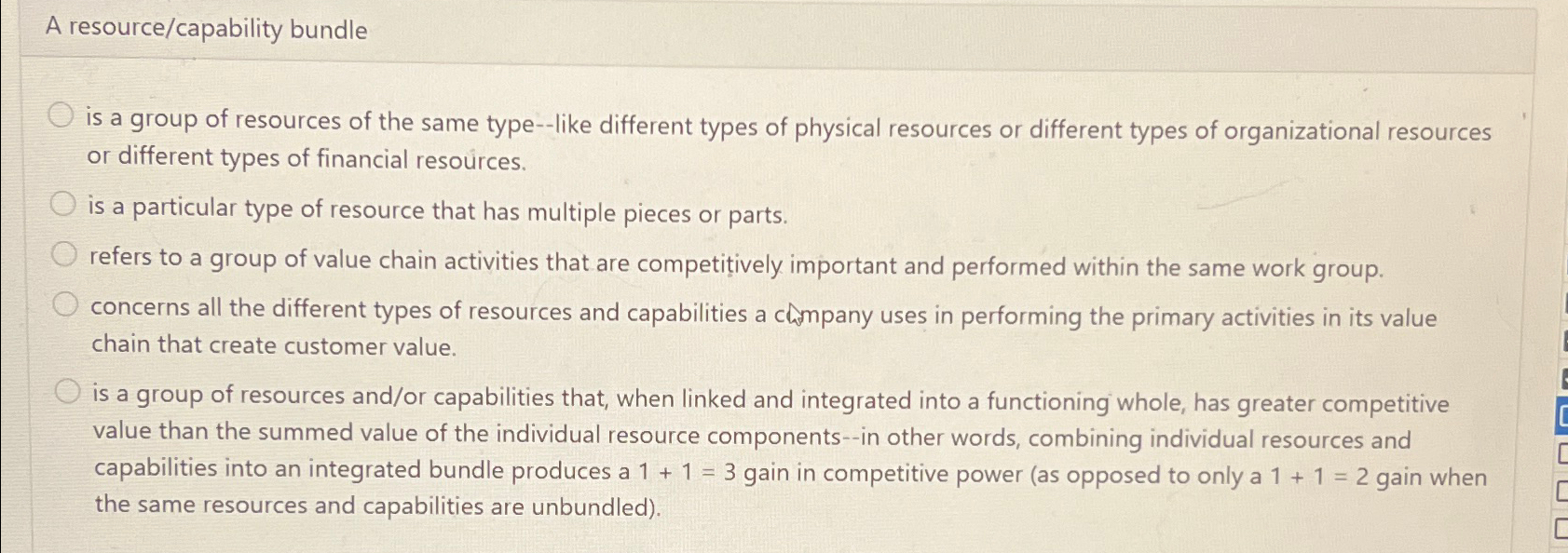 Solved A resource/capability bundleis a group of resources | Chegg.com