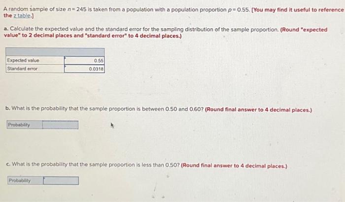 Solved A random sample of size n=245 is taken from a | Chegg.com
