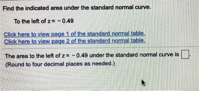 Solved Find the indicated area under the standard normal | Chegg.com