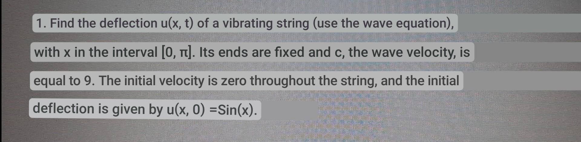 Solved 1. Find the deflection u(x,t) of a vibrating string | Chegg.com