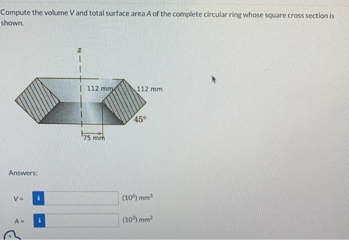 Solved Compute the volume V and total surface area A of the | Chegg.com