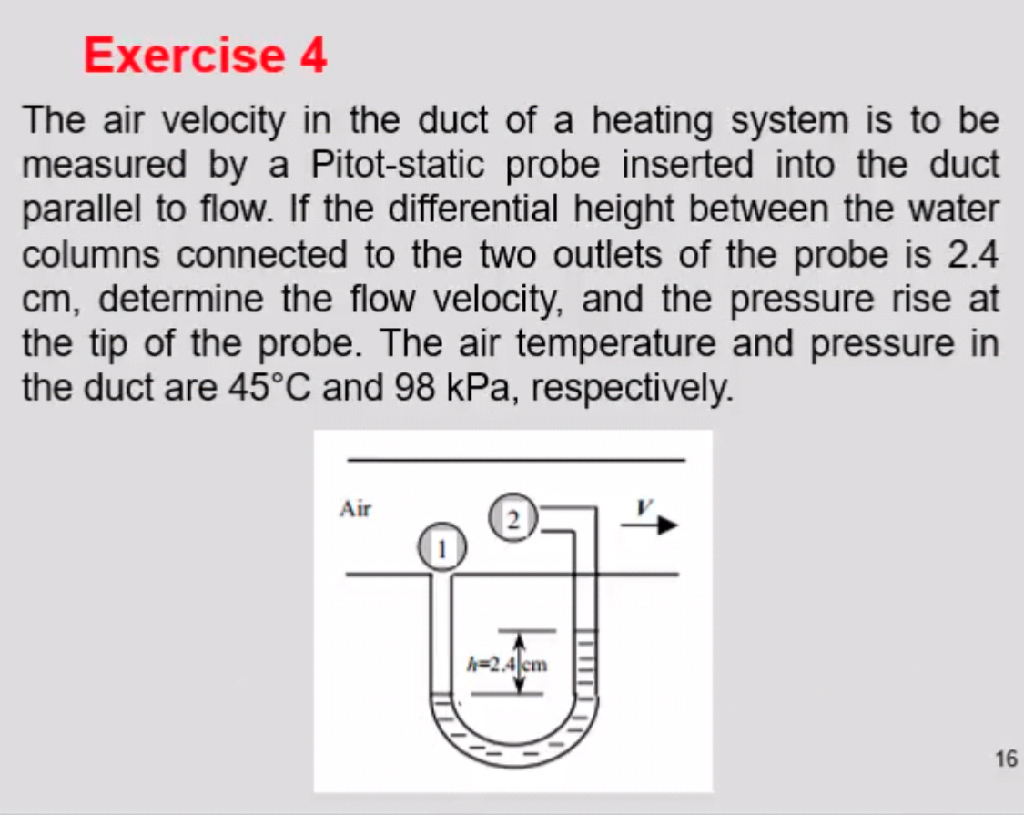 Solved Exercise 4The air velocity in the duct of a heating | Chegg.com