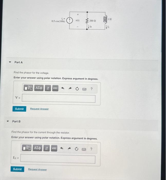 Solved Find the phasor for the voltage. Enter your answer | Chegg.com