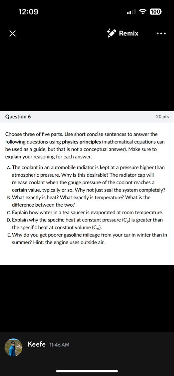 Solved 12:09100.RemixQuestion 620 ﻿ptsChoose three of five | Chegg.com