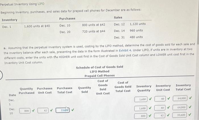 Solved Perpetual Inventory Using LIFO Beginning inventory, | Chegg.com