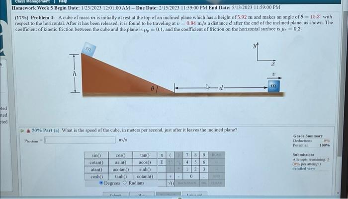 Solved (17\%) Problem 4: A cube of mass m is initially at | Chegg.com