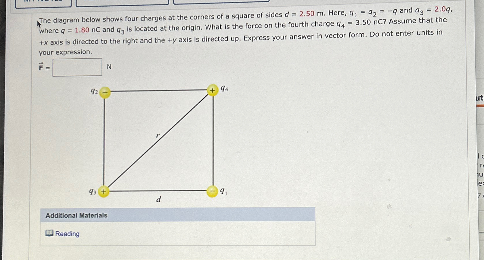 Solved The diagram below shows four charges at the corners | Chegg.com
