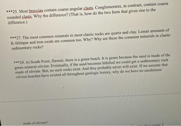 Solved ***25. Most bressias contain coarse angular clasts. | Chegg.com