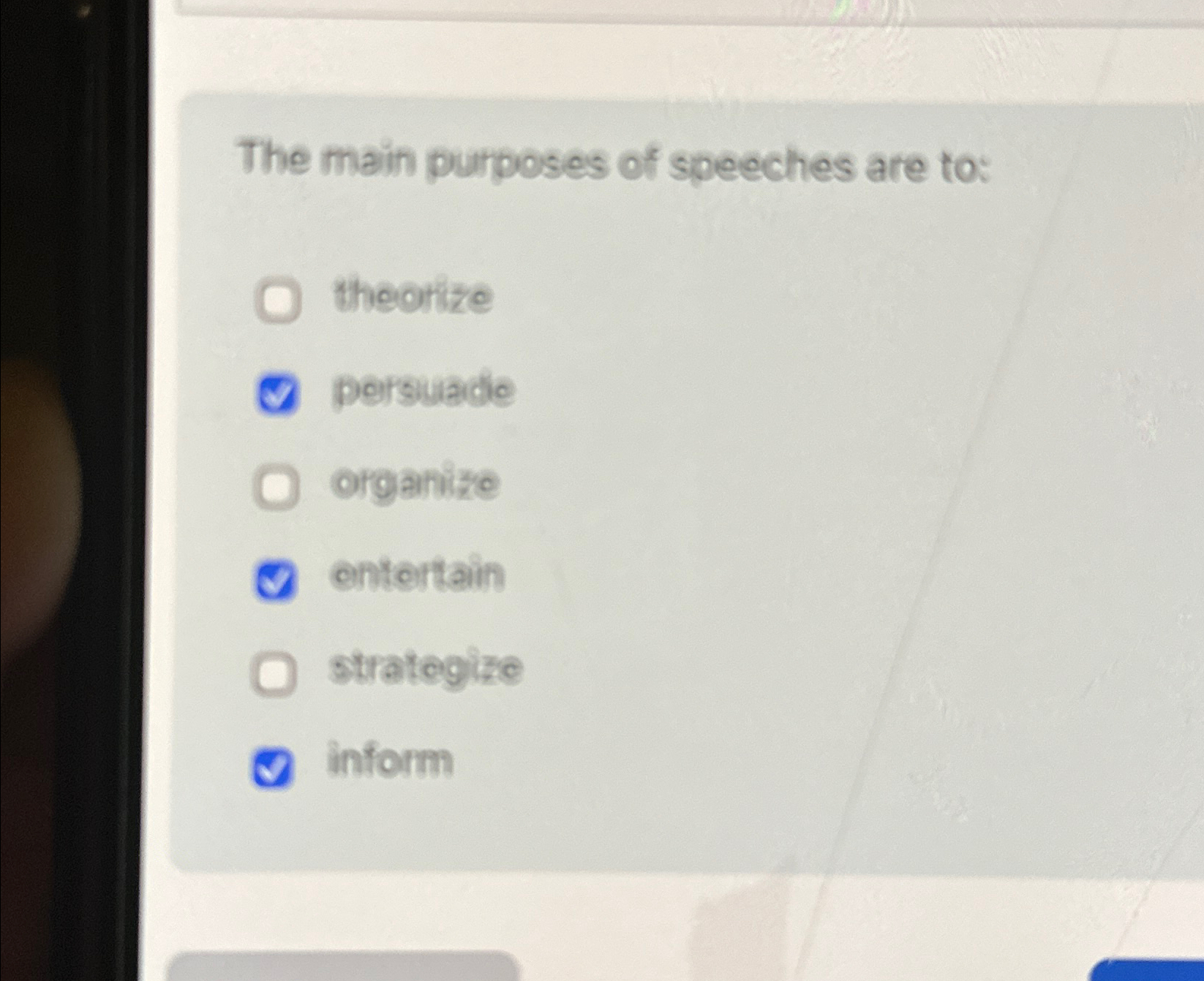 Solved The main purposes of speeches are | Chegg.com