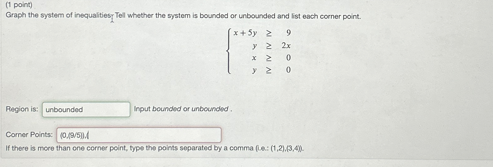 Solved (1 ﻿point)Graph the system of inequalitiesy Tell | Chegg.com