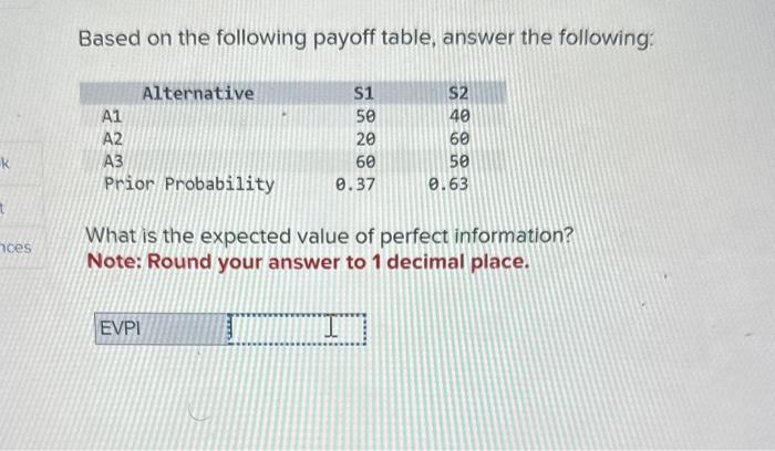 Solved Based on the following payoff table, answer the | Chegg.com
