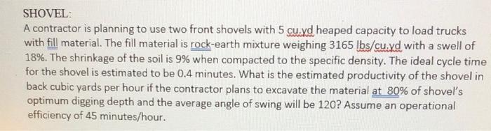 Solved SHOVEL: A contractor is planning to use two front | Chegg.com