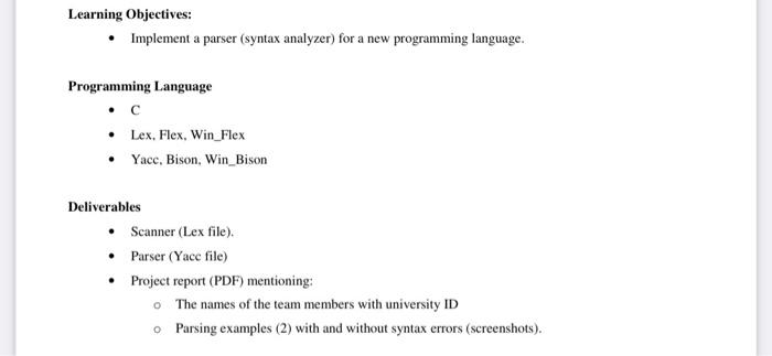 Solved Learning Objectives: Implement a parser (syntax | Chegg.com