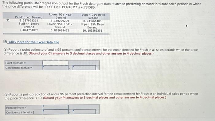 Solved The following partial JMP regression output for the | Chegg.com
