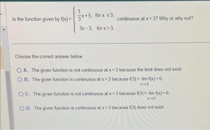 Solved the function given by f(x)={31x+5,3x−3, for x>3 for | Chegg.com