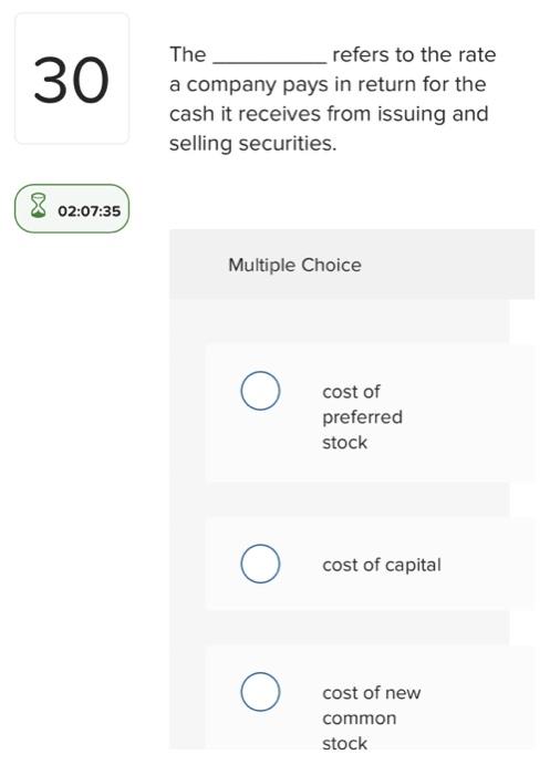 Solved The refers to the rate a company pays in return for | Chegg.com