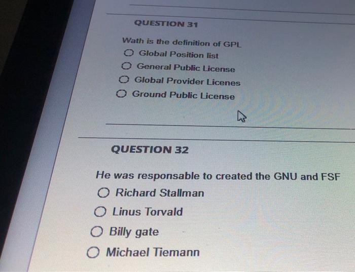 Solved QUESTION 31 Wath is the definition of GPL O Global | Chegg.com
