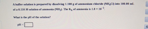 Solved A buffer solution is prepared by dissolving 1.00g of | Chegg.com