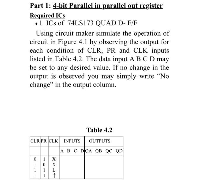Part 1: 4-bit Parallel in parallel out register | Chegg.com