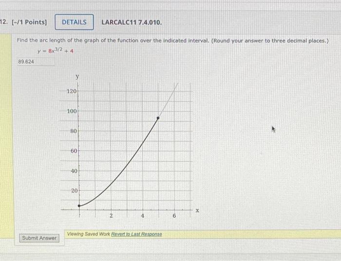 Solved Find the are length of the graph of the function over | Chegg.com