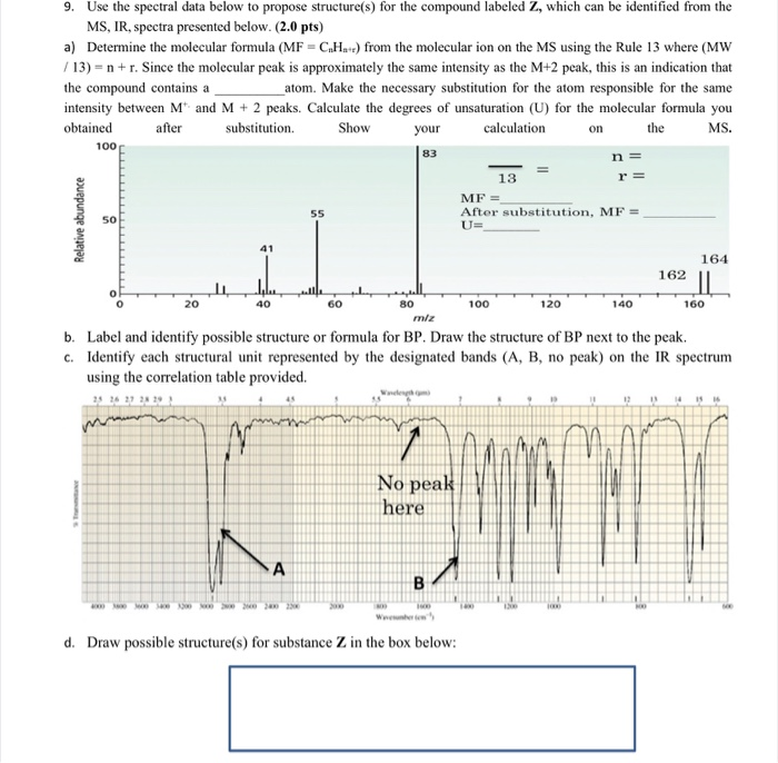 Solved 9 Use The Spectral Data Below To Propose