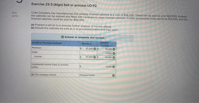 Solved Exercise 23−3 (Algo) Sell or process LO P2 Cobe | Chegg.com