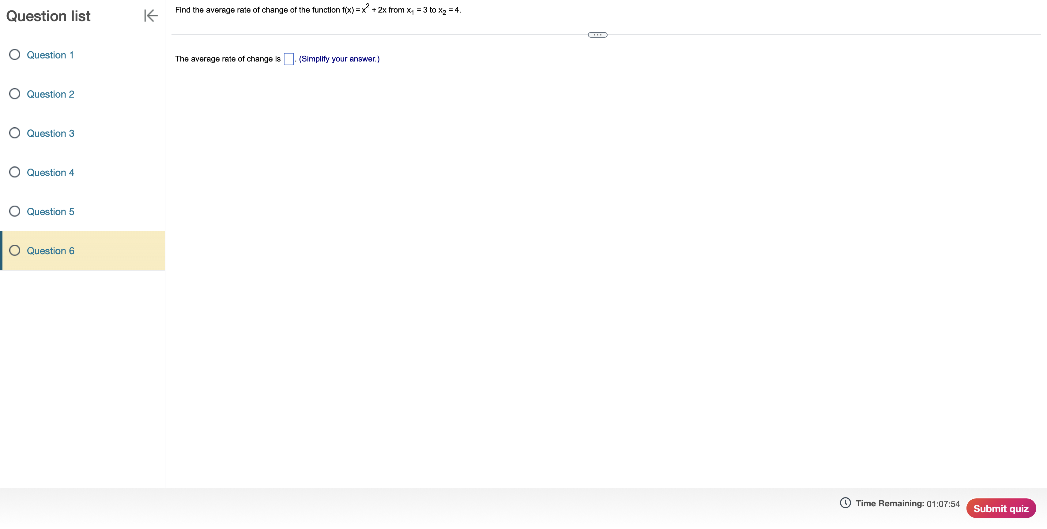 Solved Question listFind the average rate of change of the | Chegg.com