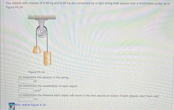 Solved Two Objects With Masses Of 4 00 Kg And 6 00 Kg Are