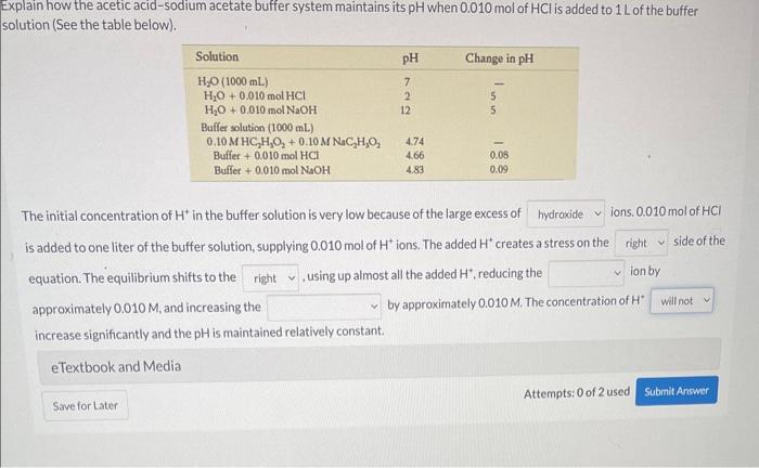 xplain how the acetic acid-sodium acetate buffer | Chegg.com