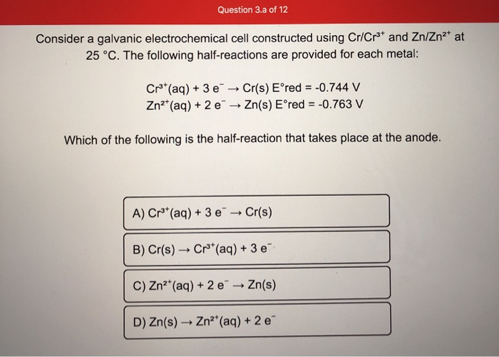 Solved Question 3.a of 12 Consider a galvanic | Chegg.com