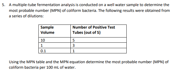 5. ﻿A multiple-tube fermentation analysis is | Chegg.com