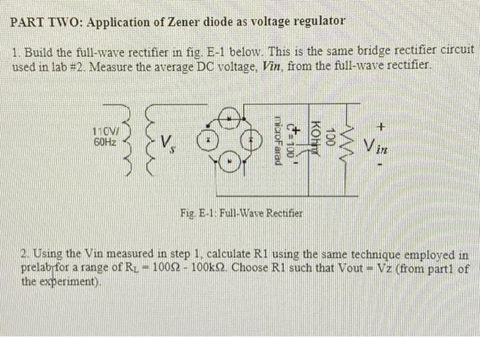 Solved PART TWO: Application of Zener diode as voltage | Chegg.com
