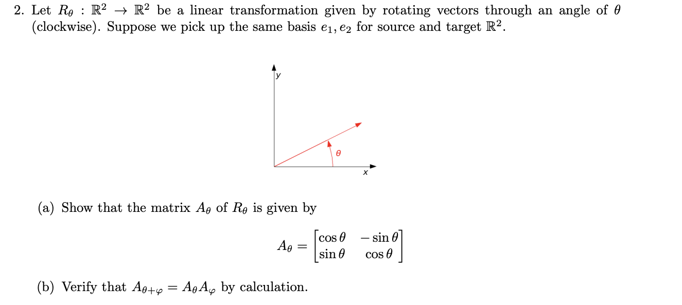 Solved Let Rθ:R2→R2 ﻿be a linear transformation given by | Chegg.com