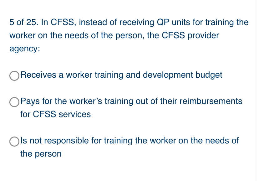 Solved 5 ﻿of 25. ﻿In CFSS, ﻿instead of receiving QP units | Chegg.com