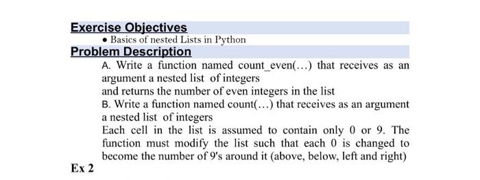 Solved Exercise Objectives Basics of nested Lists in Python | Chegg.com