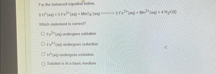 Solved For the balanced equation below, | Chegg.com