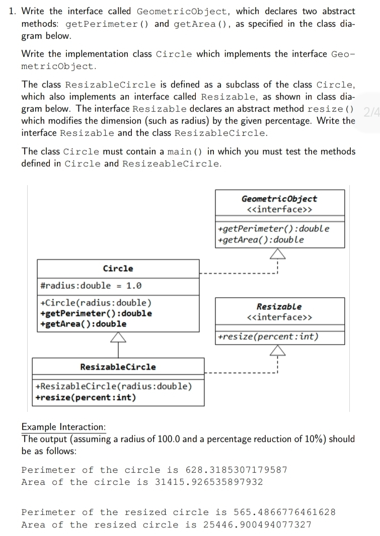 Solved Write the interface called GeometricObject, which | Chegg.com