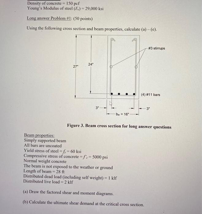 Solved Density of concrete = 150 pcf Young's Modulus of | Chegg.com