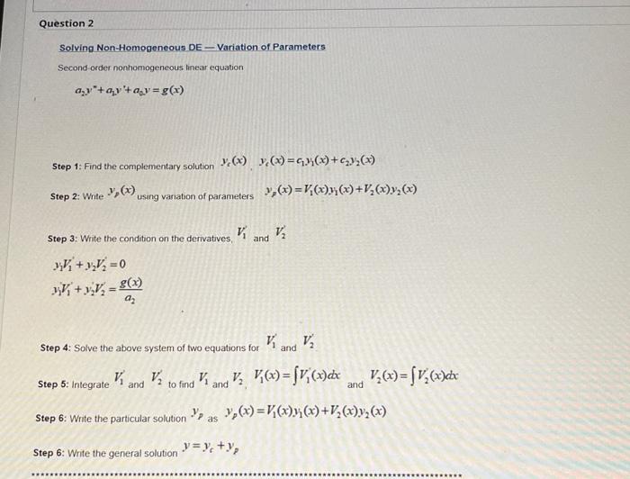 Solved Solving Non Homogeneous De Variation Of Parameters