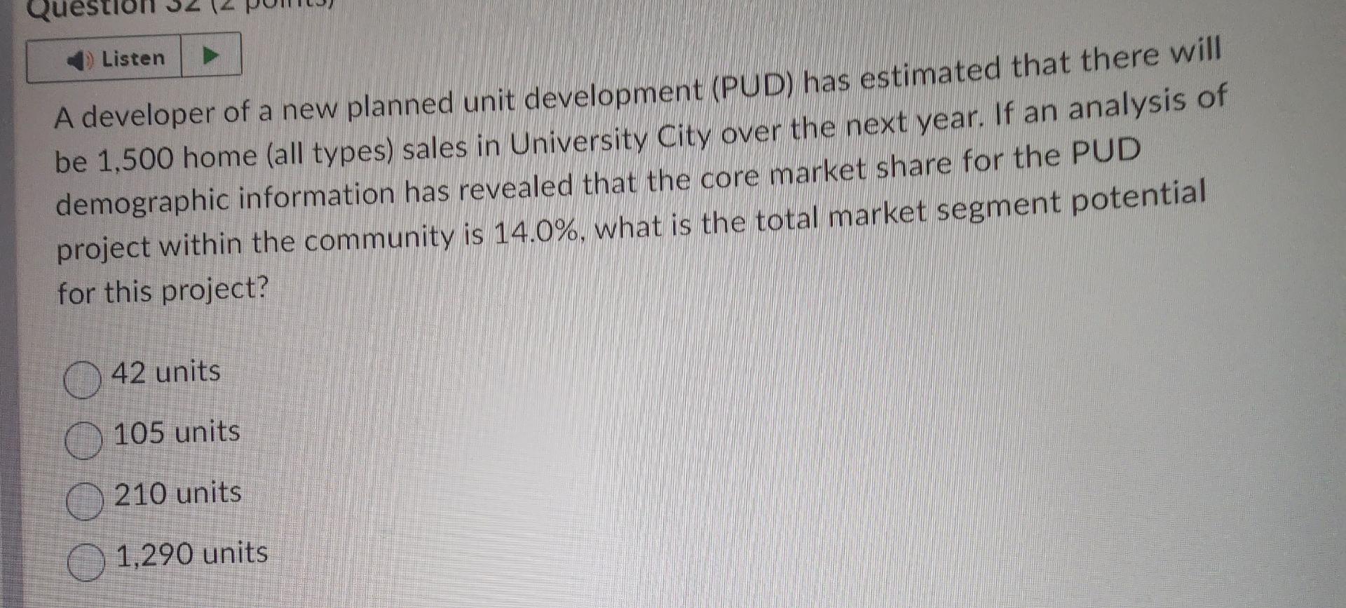 Solved A developer of a new planned unit development (PUD) | Chegg.com