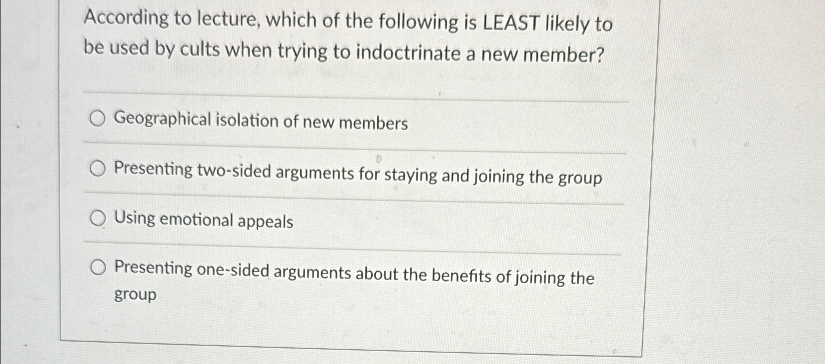 Solved According to lecture, which of the following is LEAST | Chegg.com