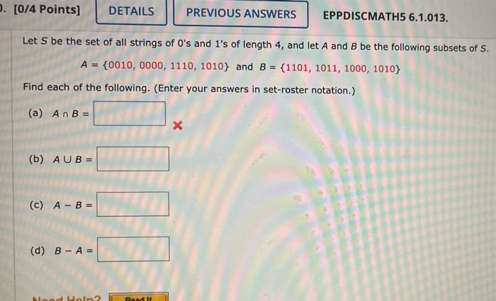 Solved 1. [0/4 Points] DETAILS PREVIOUS ANSWERS EPPDISCMATH5 | Chegg.com