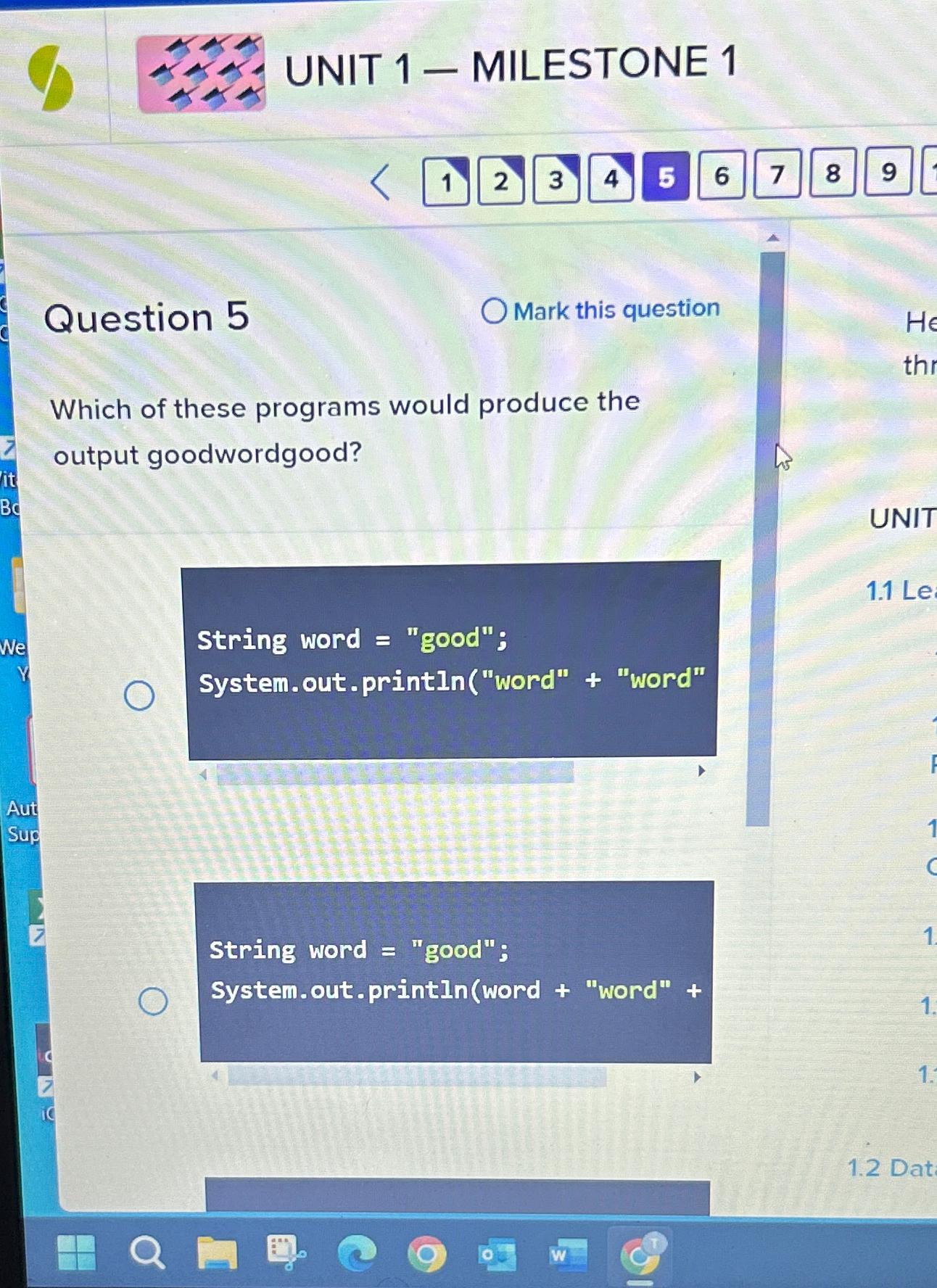 Solved UNIT 1 - ﻿MILESTONE 1123456789Question 5Mark this | Chegg.com