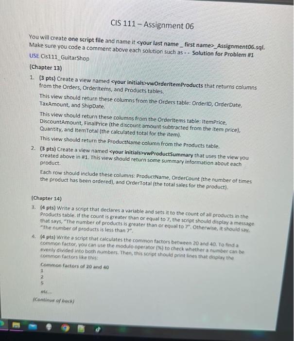 Solved CIS 111 - Assignment 06 You will create one script | Chegg.com