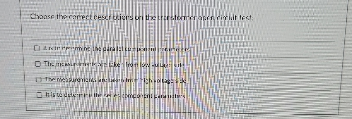Solved Choose the correct descriptions on the transformer | Chegg.com