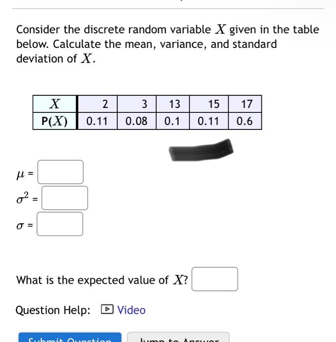 Solved Consider The Discrete Random Variable X Given In The 9766