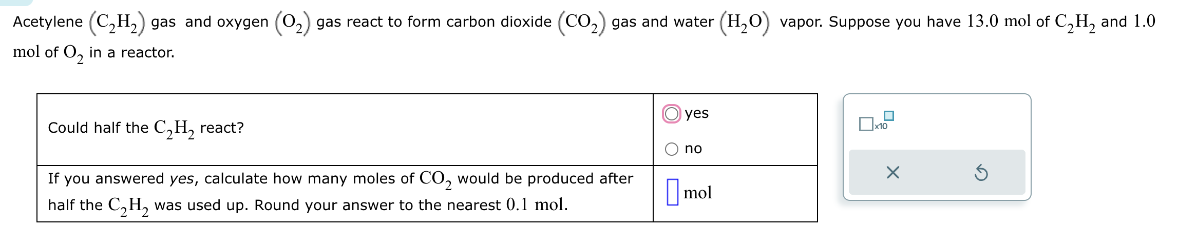 Solved Acetylene (C2H2) ﻿gas and oxygen (O2) ﻿gas react to | Chegg.com
