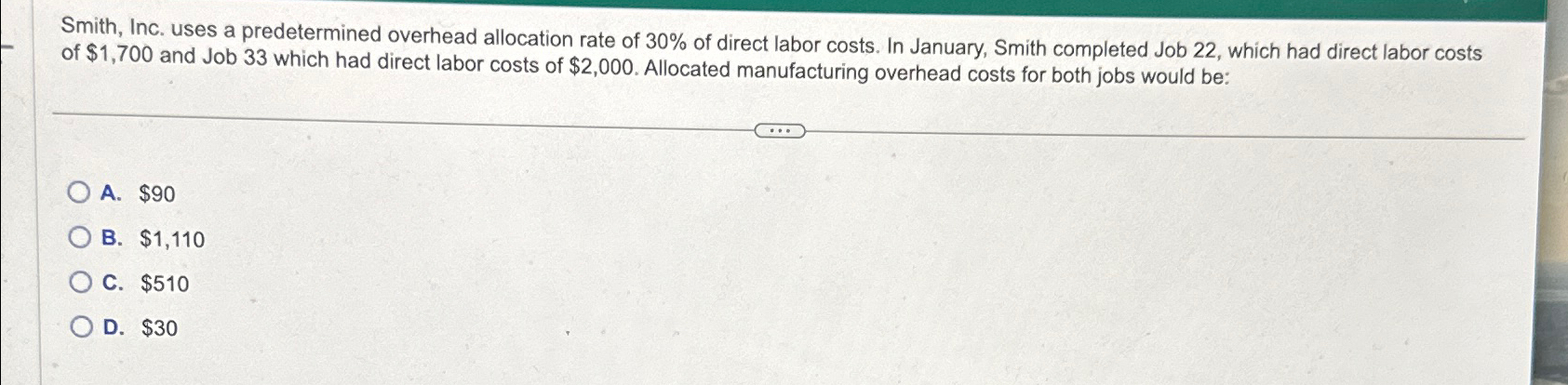 Solved Smith, Inc. uses a predetermined overhead allocation | Chegg.com